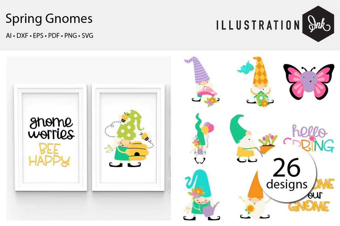 Spring Gnomes - SVG Cut Files, for Cricut, for Silhouette, Ai, Dxf, Eps ...