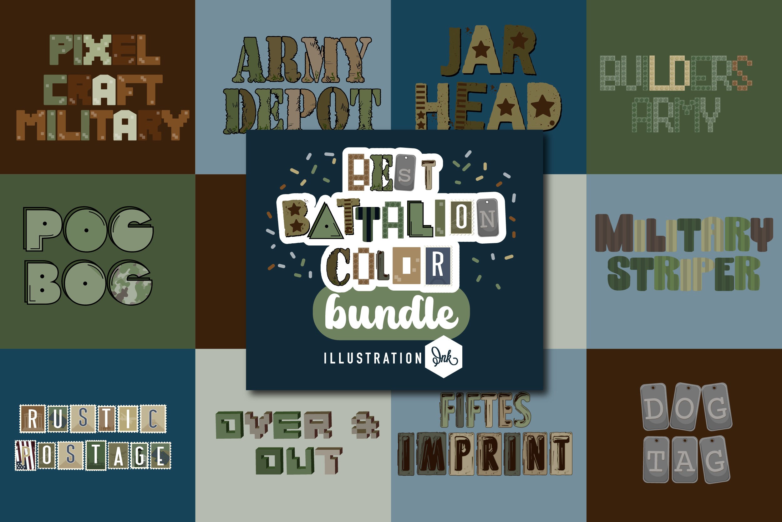 Best Battalion Color Font Bundle, Cricut Fonts, Silhouette Fonts ...