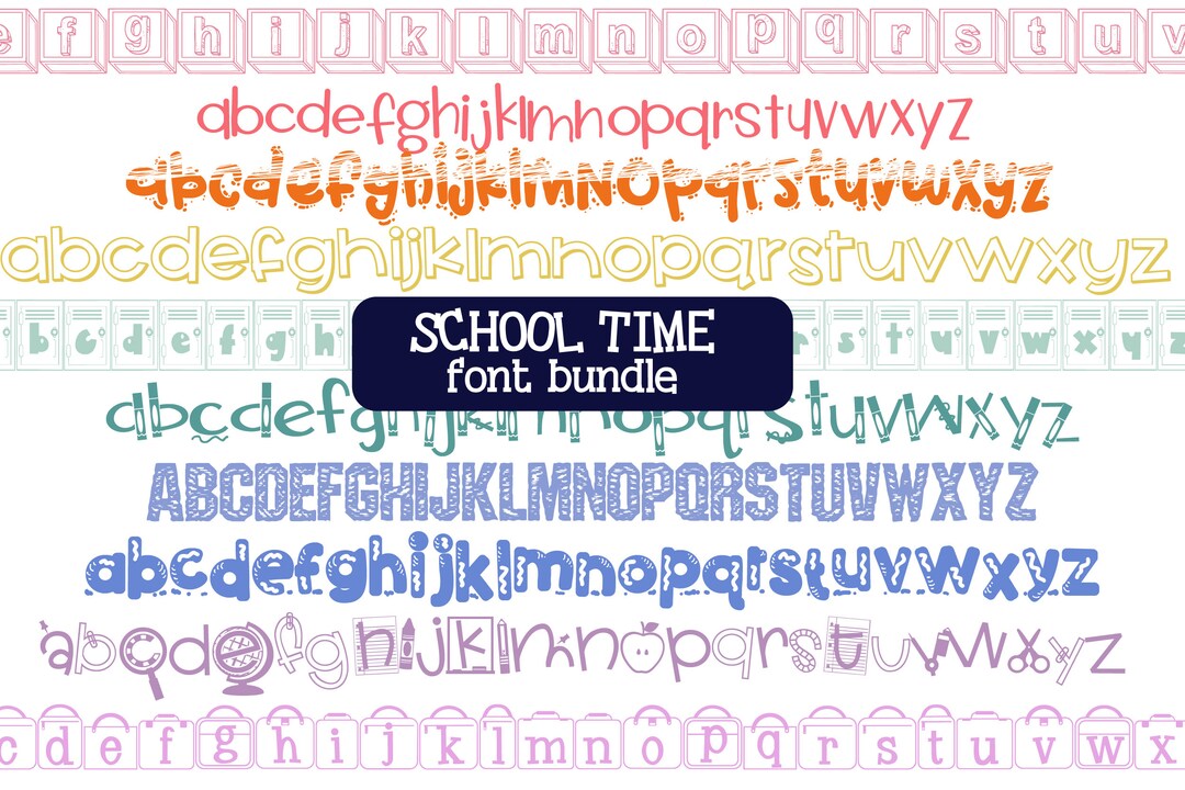School Time Font Bundle, Cricut Fonts, Silhouette Fonts, Teacher Fonts ...