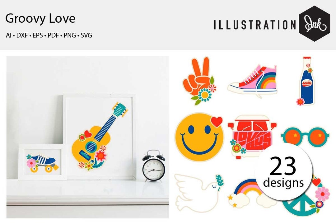 Groovy Love - SVG Cut Files, for Cricut, for Silhouette, Ai, Dxf, Eps ...