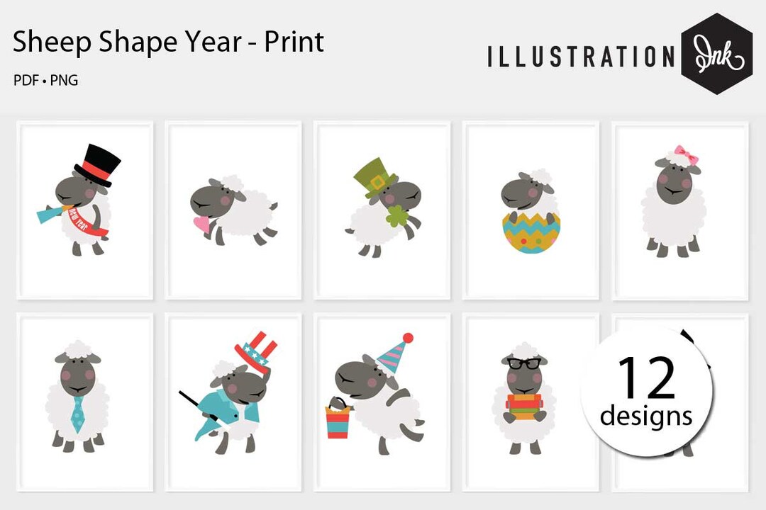 Sheep Shape Year Printable Art, Children Prints, Kids Decor, School ...
