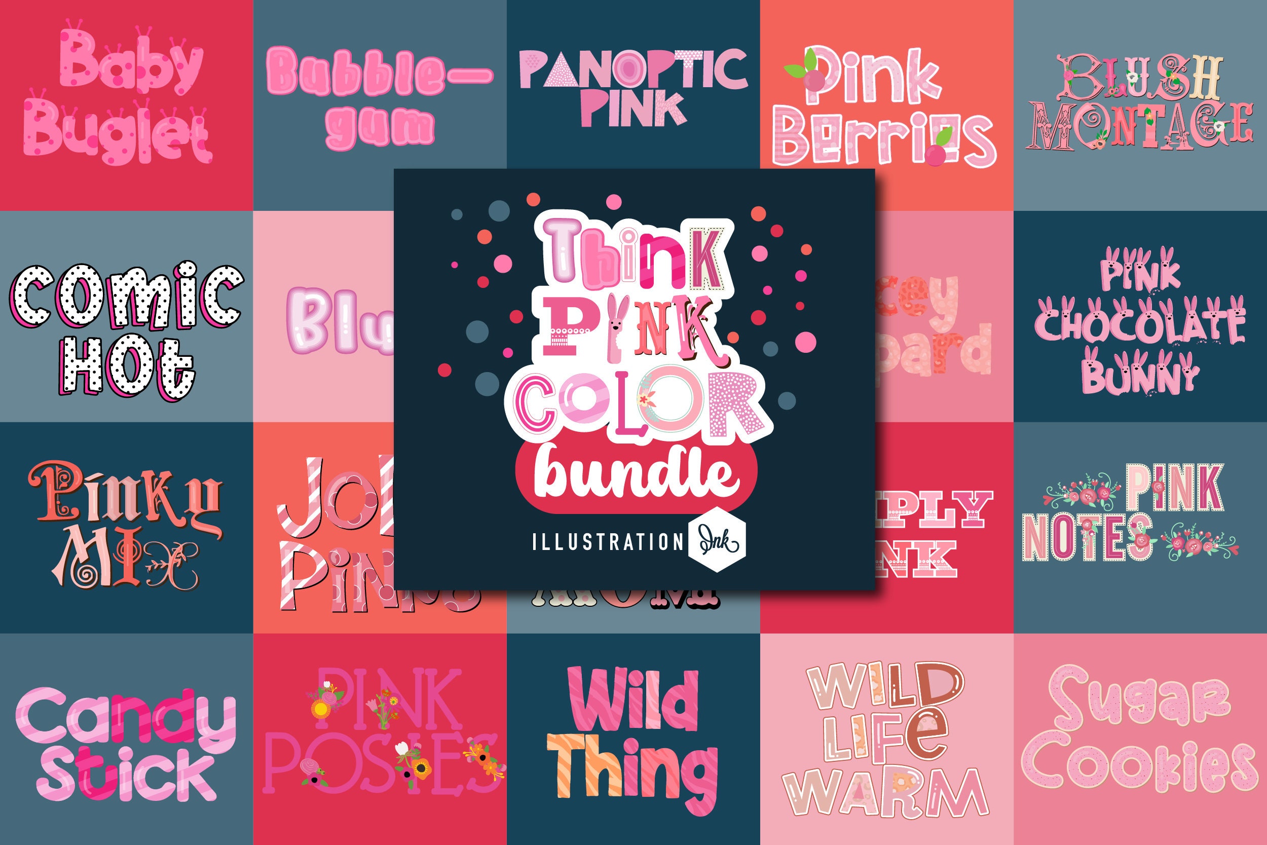 Think Pink Color Font Bundle, Cricut Fonts, Silhouette Fonts - Etsy