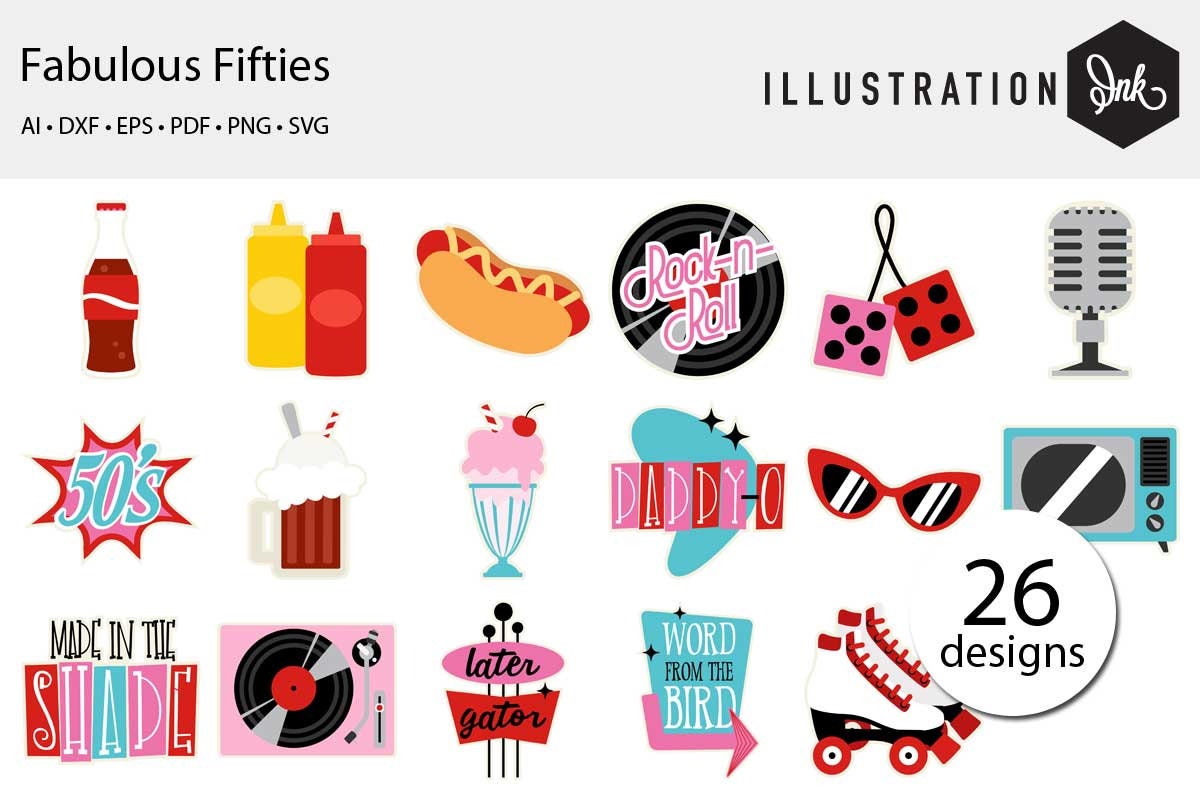 Fabulous Fifties - SVG Cut Files, for Cricut, for Silhouette, Ai, Dxf ...