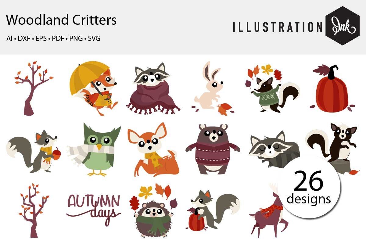 Woodland Critters - SVG Cut Files, for Cricut, for Silhouette, Ai, Dxf ...