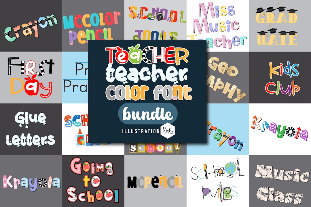Teacher Teacher Color Font Bundle, Cricut Fonts, Silhouette Fonts - Etsy