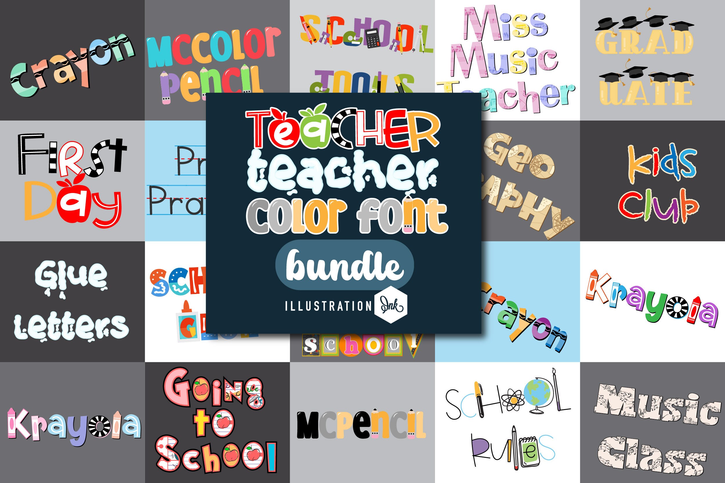 Teacher Teacher Color Font Bundle, Cricut Fonts, Silhouette Fonts - Etsy