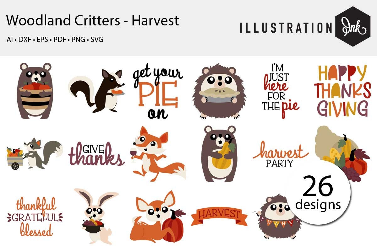 Woodland Critters Harvest SVG Cut Files, for Cricut, for Silhouette, Ai ...