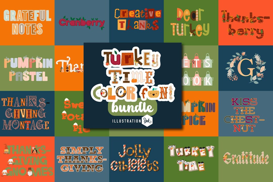Turkey Time Color Font Bundle, Cricut Fonts, Silhouette Fonts - Etsy