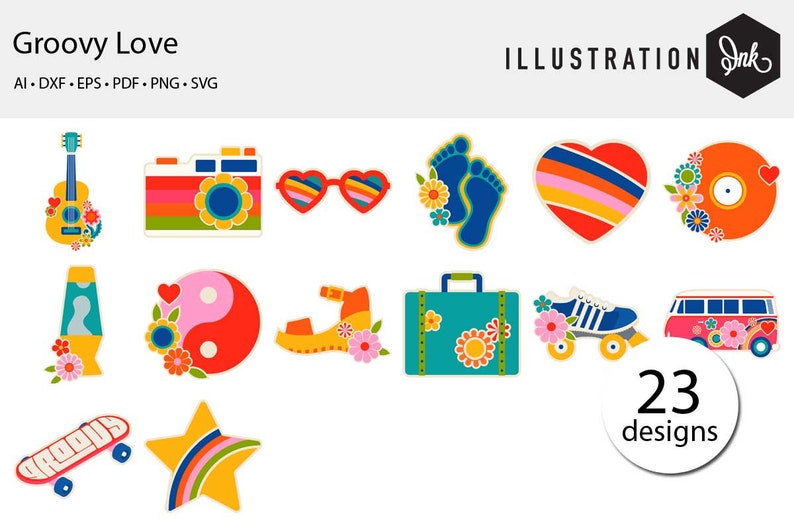 Groovy Love SVG Cut Files, for Cricut, for Silhouette, Ai, Dxf, Eps ...