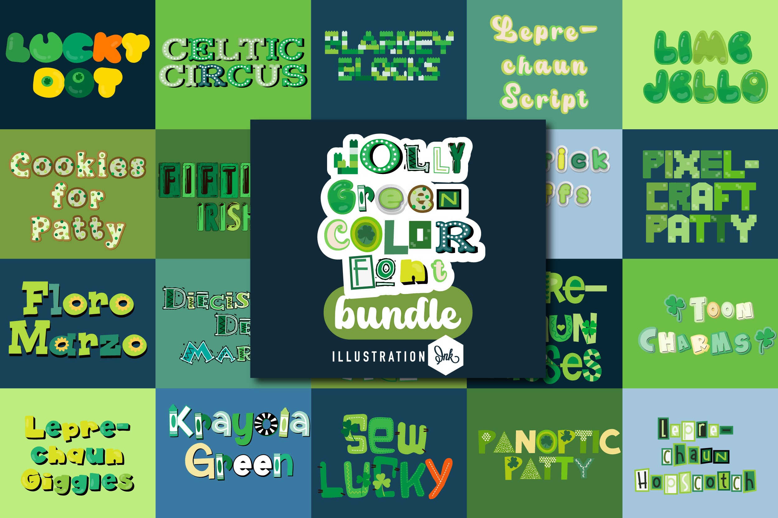 Jolly Green Color Font Bundle, Cricut Fonts, Silhouette Fonts - Etsy