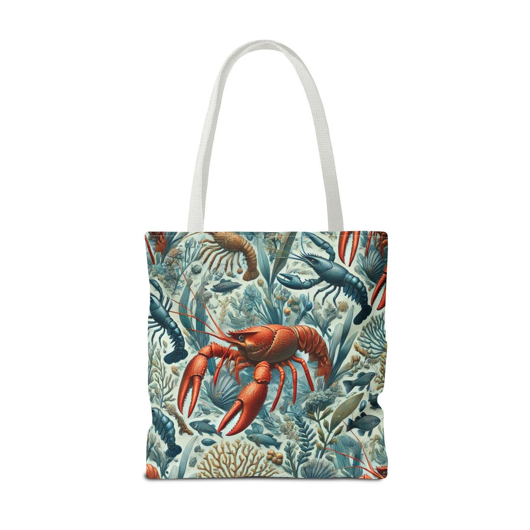 Marine Life Tote Bag With Crawfish, Seaweed and Coral Reefs Tote, Ocean ...