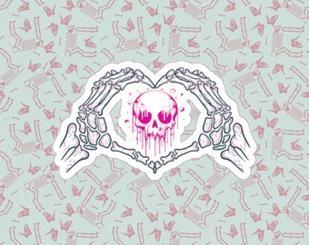 Skull & Bones Heart Sign Sticker Skeleton Heart Hands Sticker Water ...