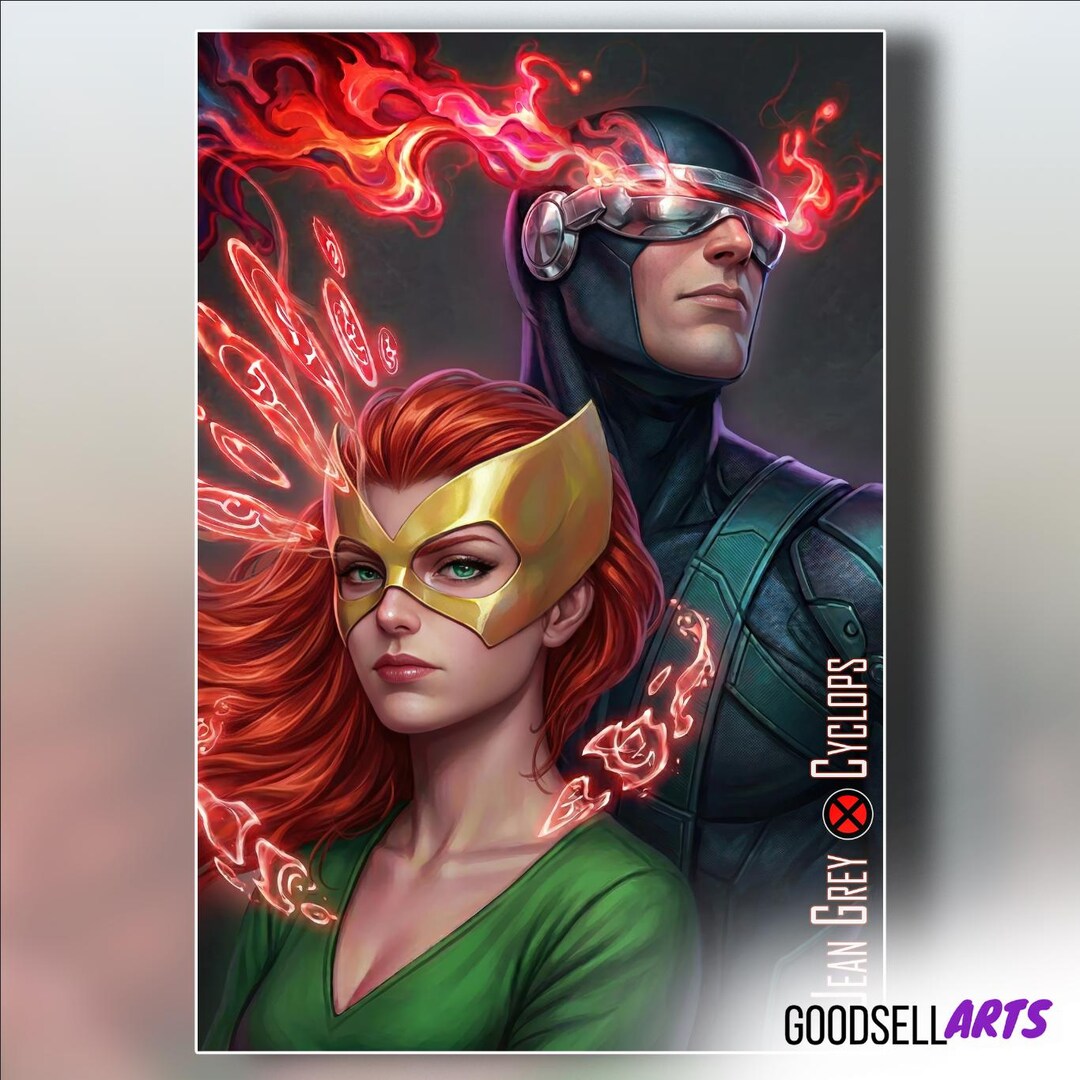 Cyclops and Jean Grey Art Print, X-men Mutant Superhero Wall Art, 90s ...
