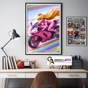 Princess Peach Motorcycle Poster Princess Toadstool Poster Mario Kart ...