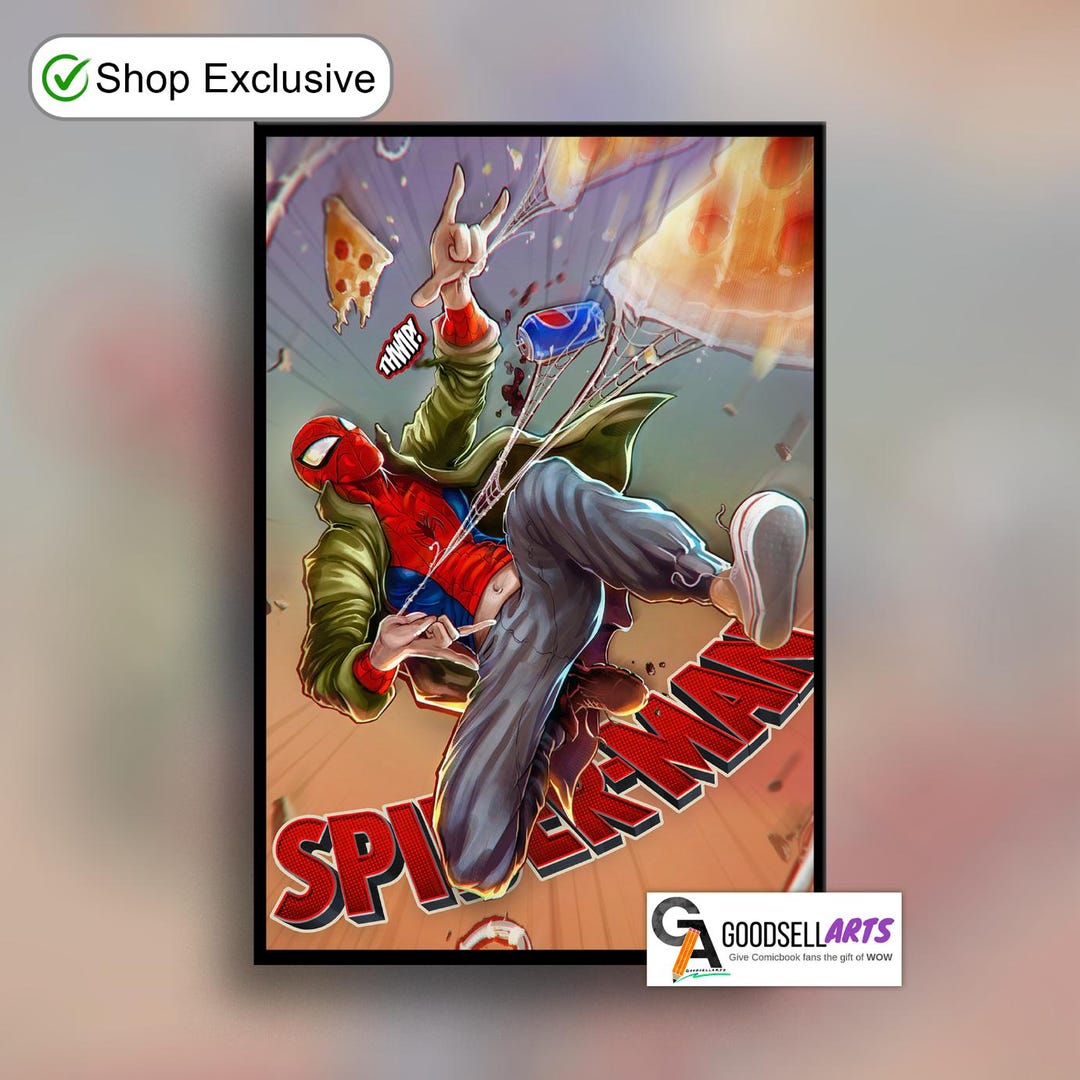 Peter Parker Pizza Poster – Spiderverse Wall Art Print, Marvel Spider ...