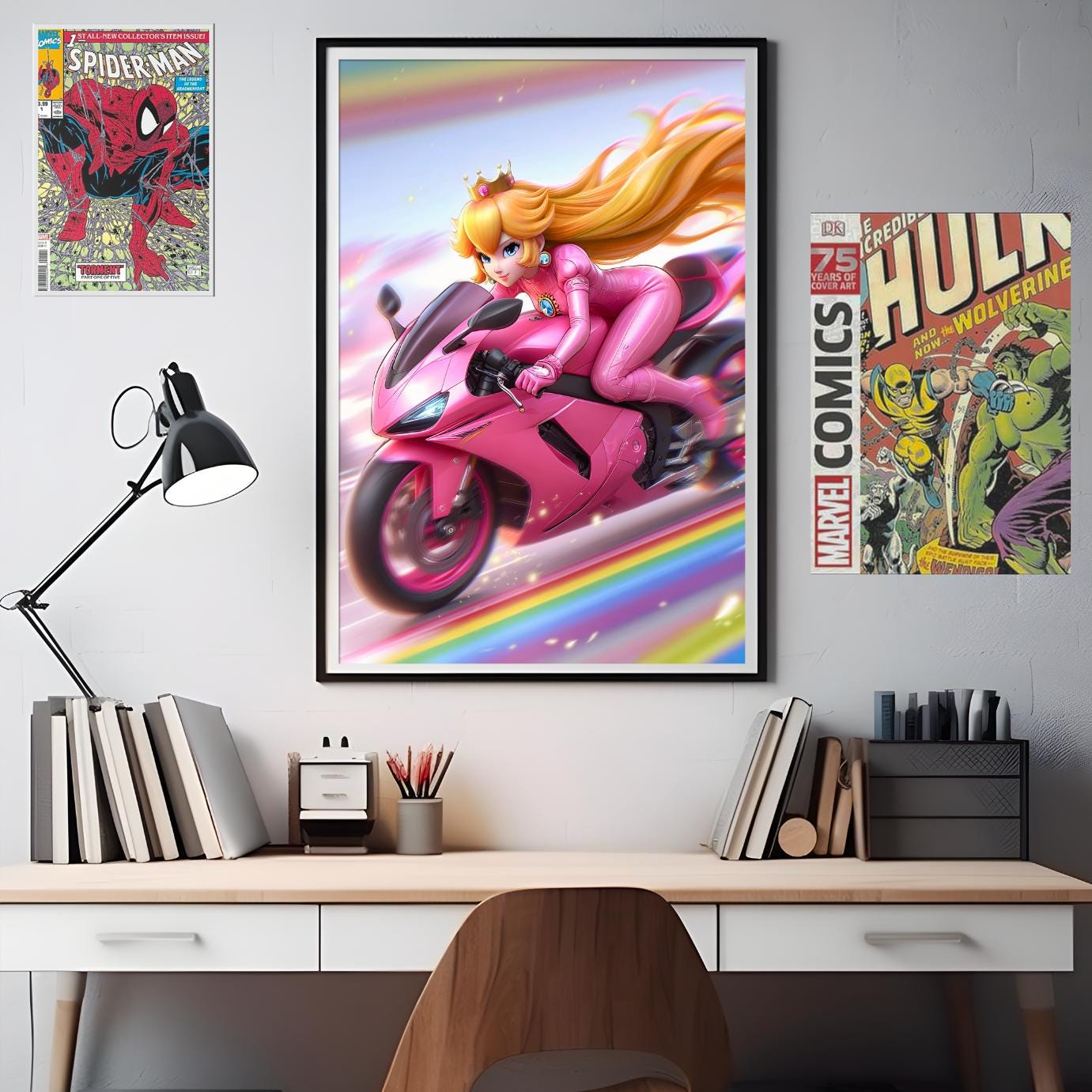 Princess Peach Motorcycle Poster, Mario Kart Wall Art, Video Game Decor ...