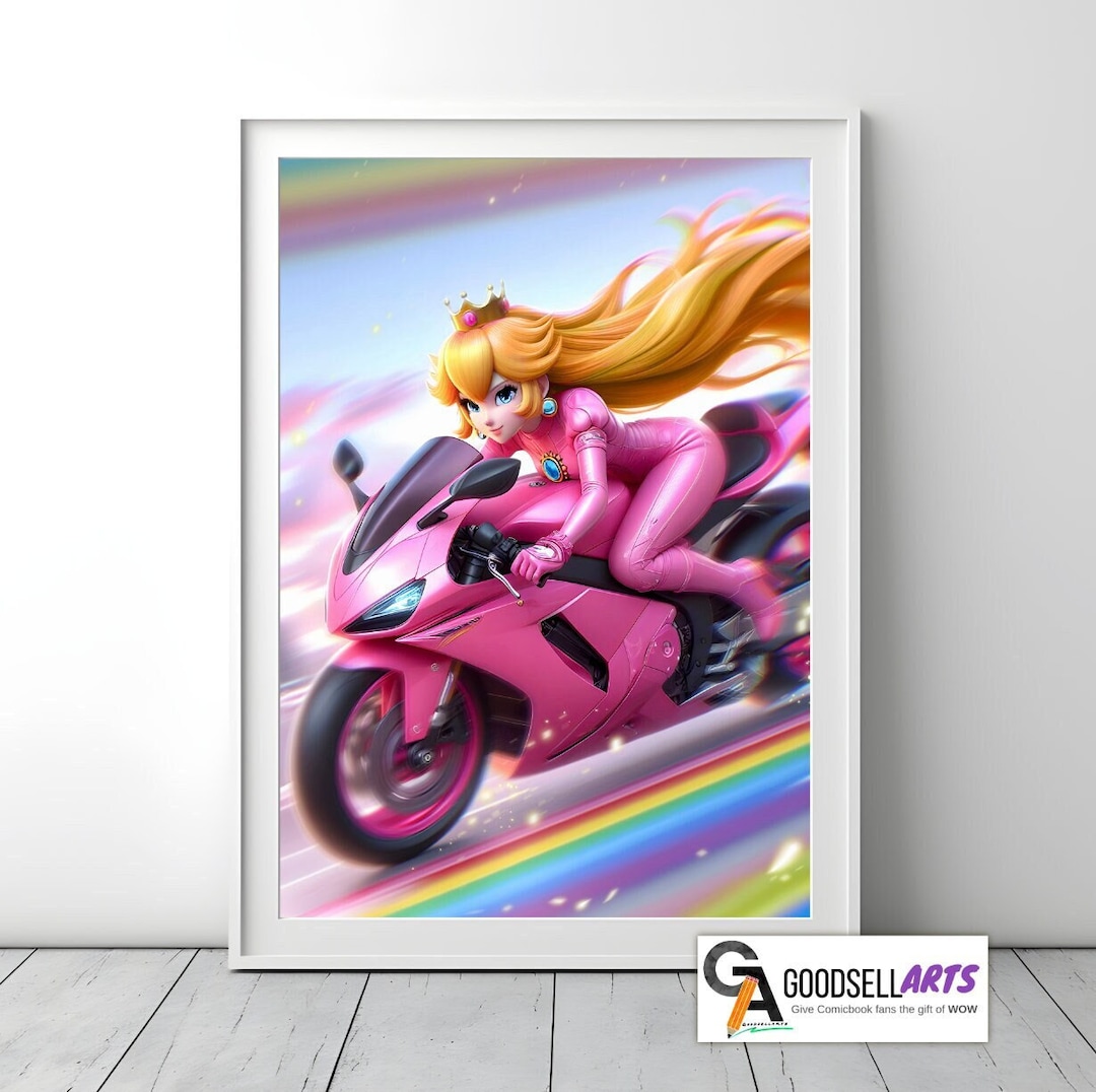 Princess Peach Motorcycle Poster Princess Toadstool Poster Mario Kart ...