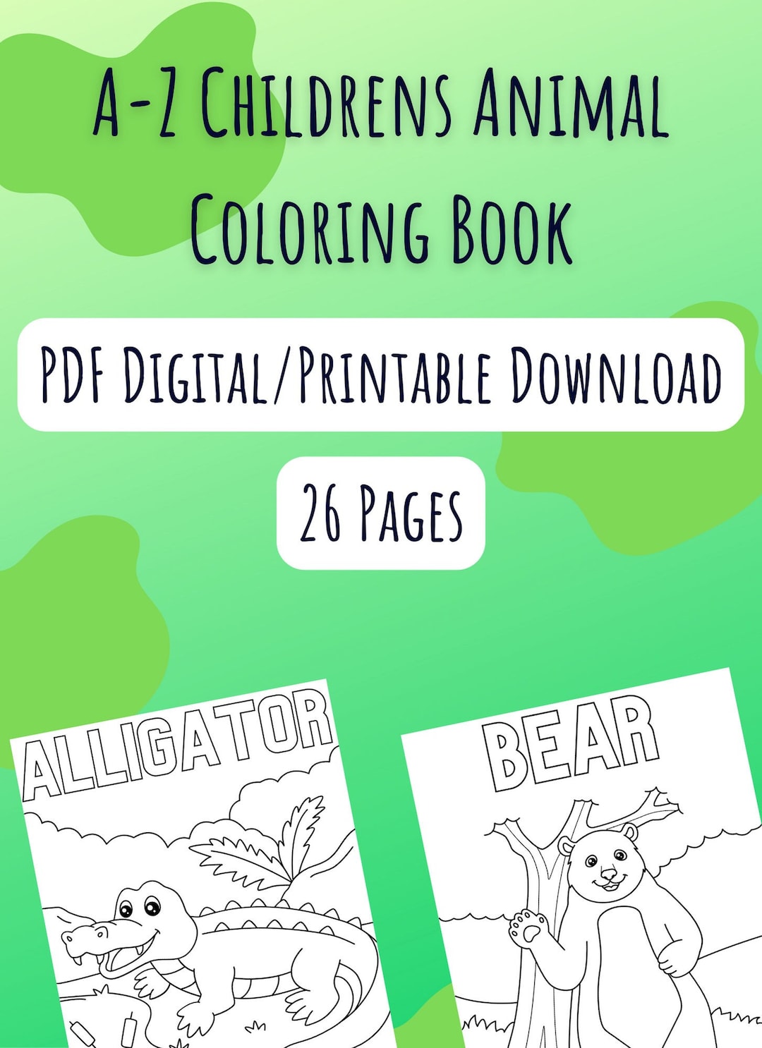 Children's ABC Animal Coloring Book Digital Download PDF, ABC Cute ...