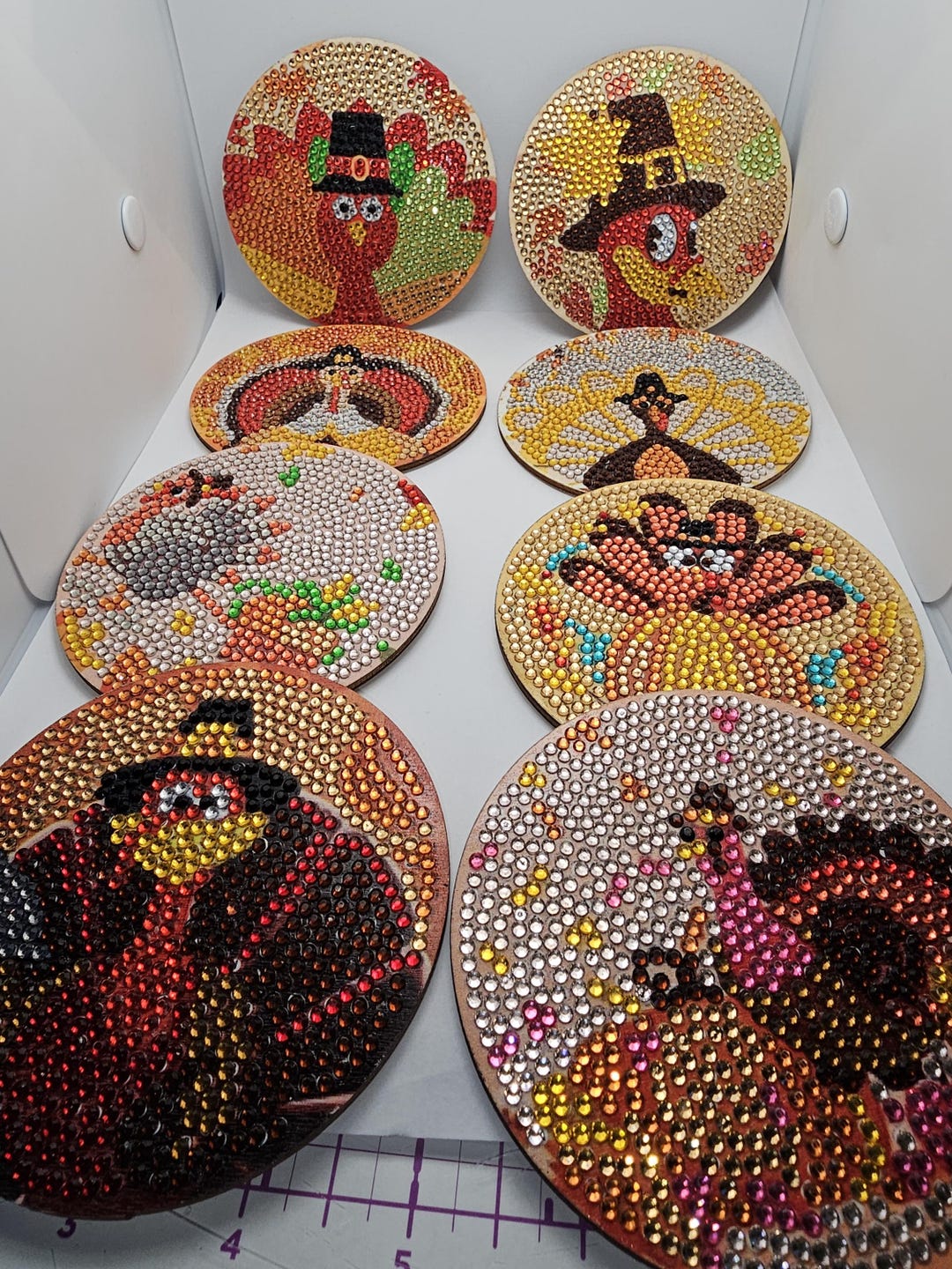 8 Piece Decorative 4" Thanksgiving Turkey Coaster Set With Metal ...