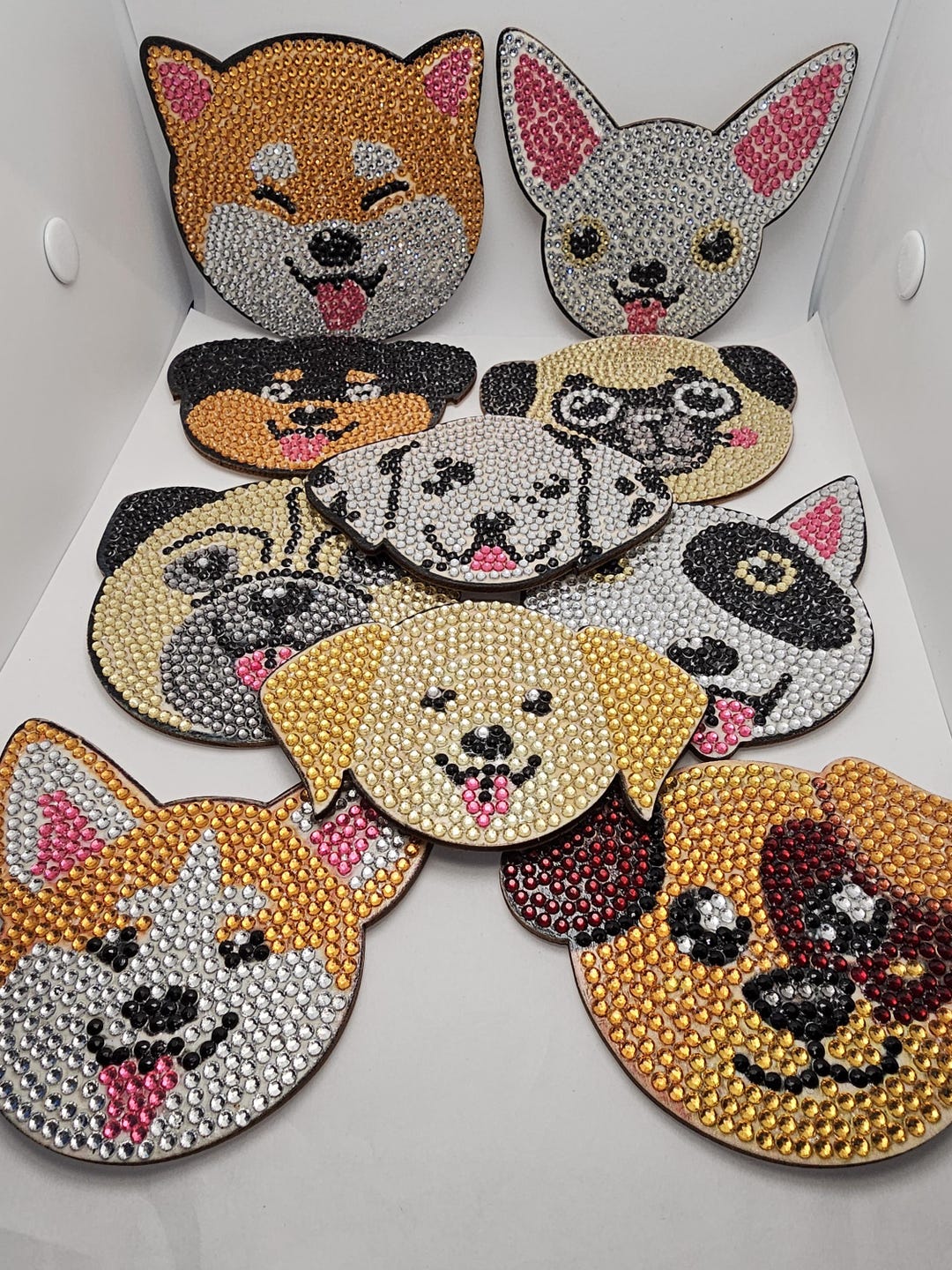 10 Piece Decorative Small Dog Face Coaster Set With Metal Coaster ...