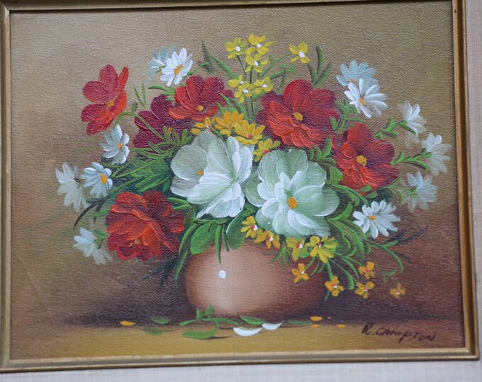 ORIGINAL R. Compton Oil Painting on Canvas Signed Floral Daisies ...