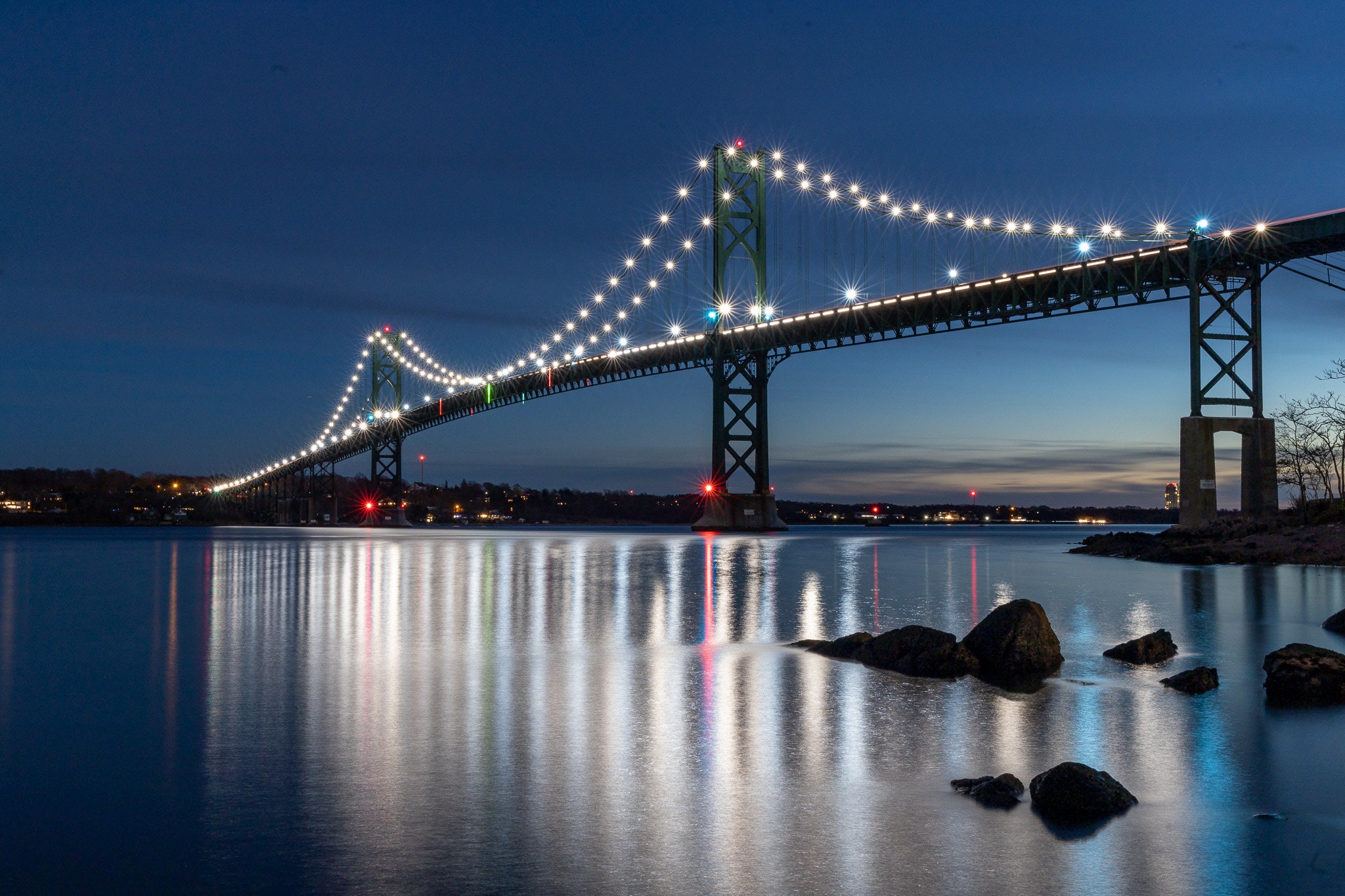 Mount Hope Bridge at Night. Rhode Island, Architecture Photography ...