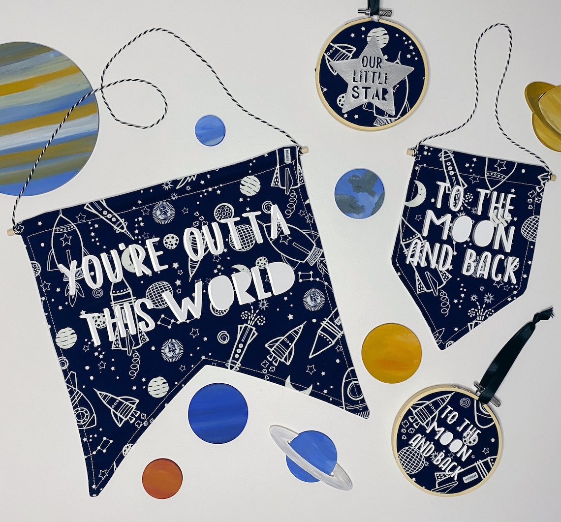 Space Flag. Space Decor. to the Moon and Back. Glow in the - Etsy UK