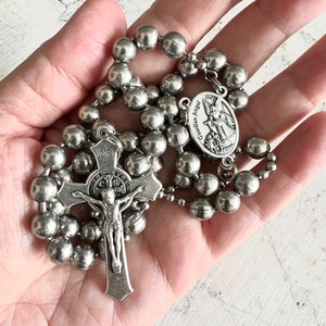 Stainless Steel 8mm Beads, Ball Chain Catholic Rosary With St. Benedict ...