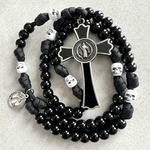 Skull Catholic Rosary Memento Mori. Acrylic Black Gloss 10mm Beads ...