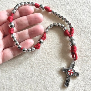 Miniature 9” Crusader Templar Red Cross Anglican Rosary. 6mm Stainless ...