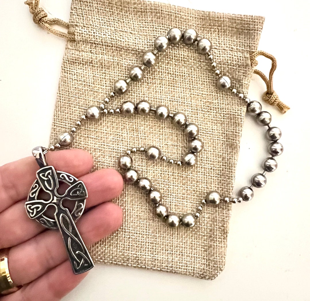 All Stainless Steel Anglican Rosary, Ball Chain 8mm Beads. Large Celtic ...