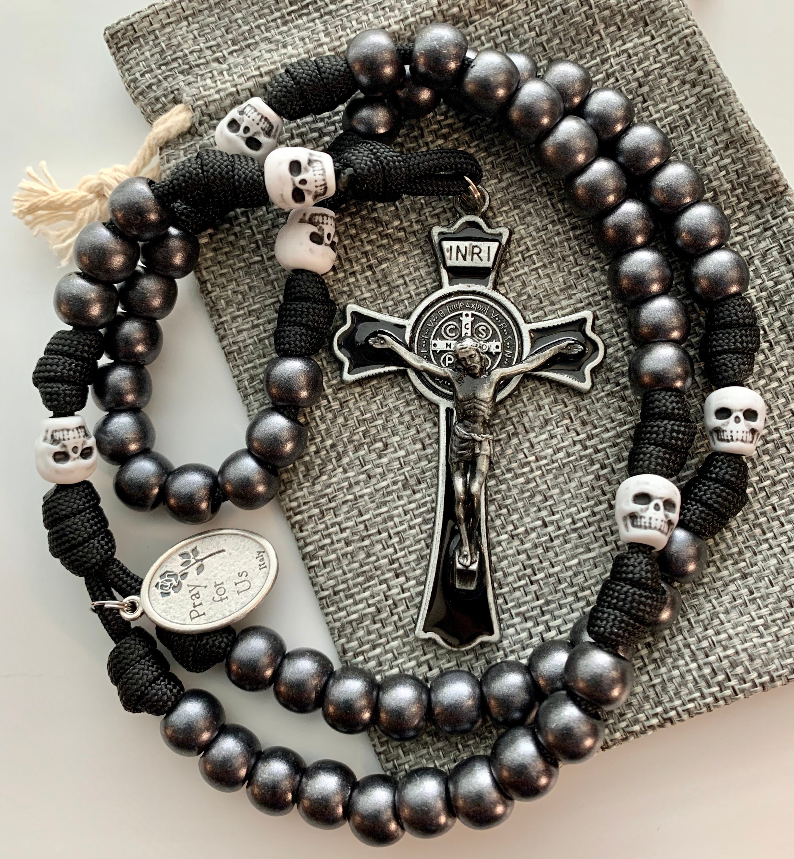 Skull Catholic Rosary Memento Mori W/black to Gray CCB 10mm - Etsy
