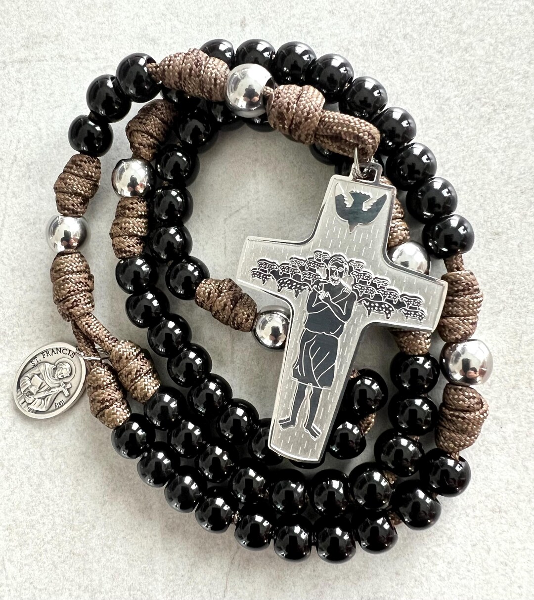Pope Francis Catholic Rosary. Stainless Steel Cross & Our Fathers ...