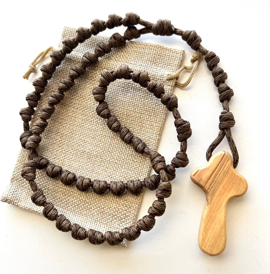 Holy Land Knotted Catholic Rosary Rope. Olive Wood 2.5 Inch Cross Made ...