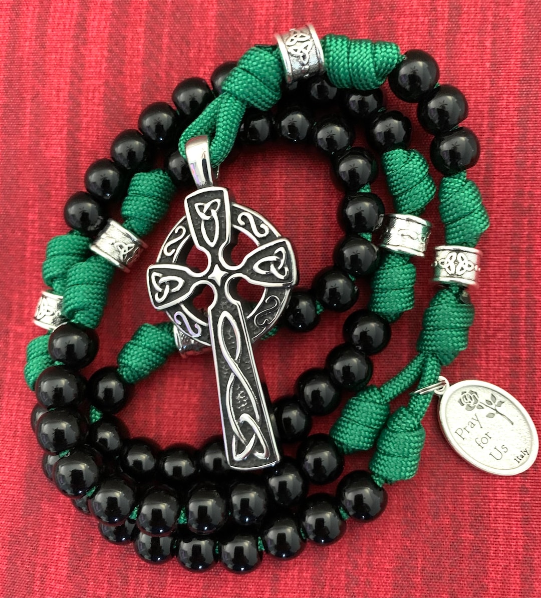 Celtic Catholic Rosary W/stainless Steel Cross. Acrylic Black Gloss ...