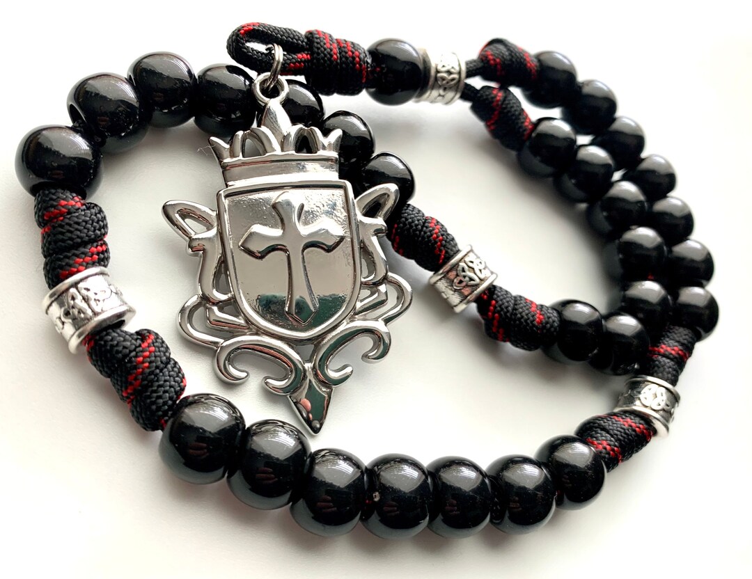 Anglican Rosary W/stainless Steel Cross Shield. 12mm Acrylic Black ...