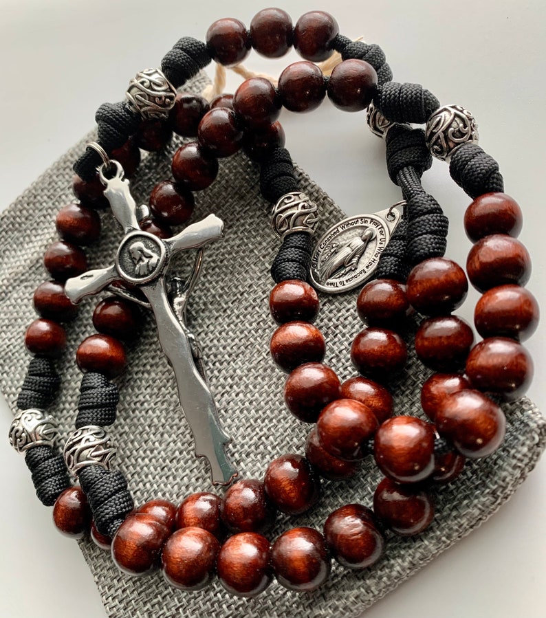Natural Wood Catholic Rosary. Metal Our Father Beads. Large - Etsy