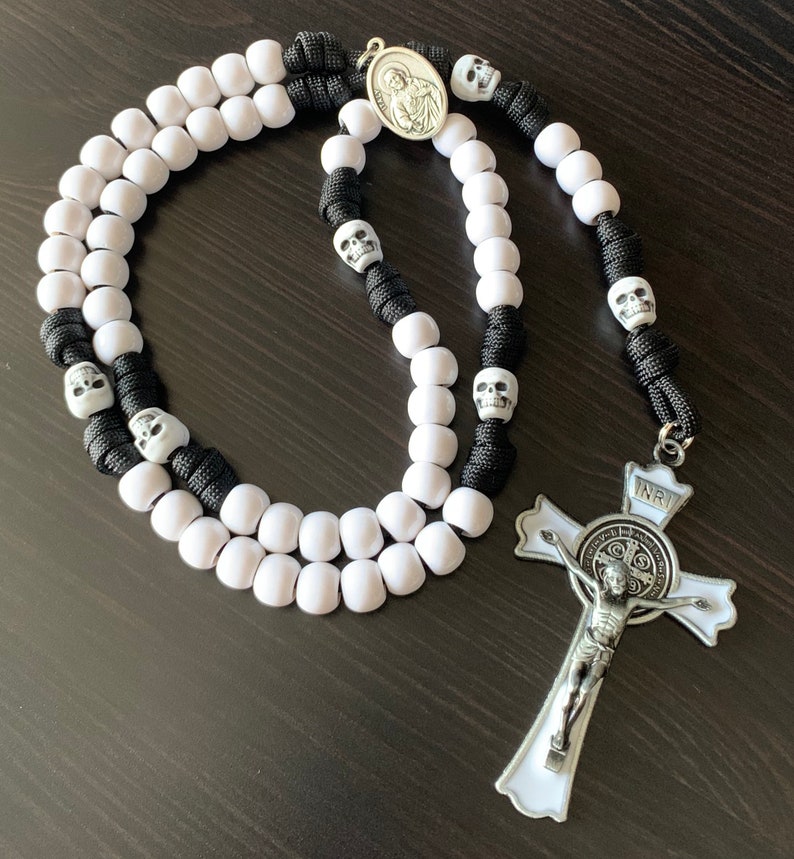 Skull Catholic Rosary Memento Mori W/white Gloss Acrylic 10mm - Etsy