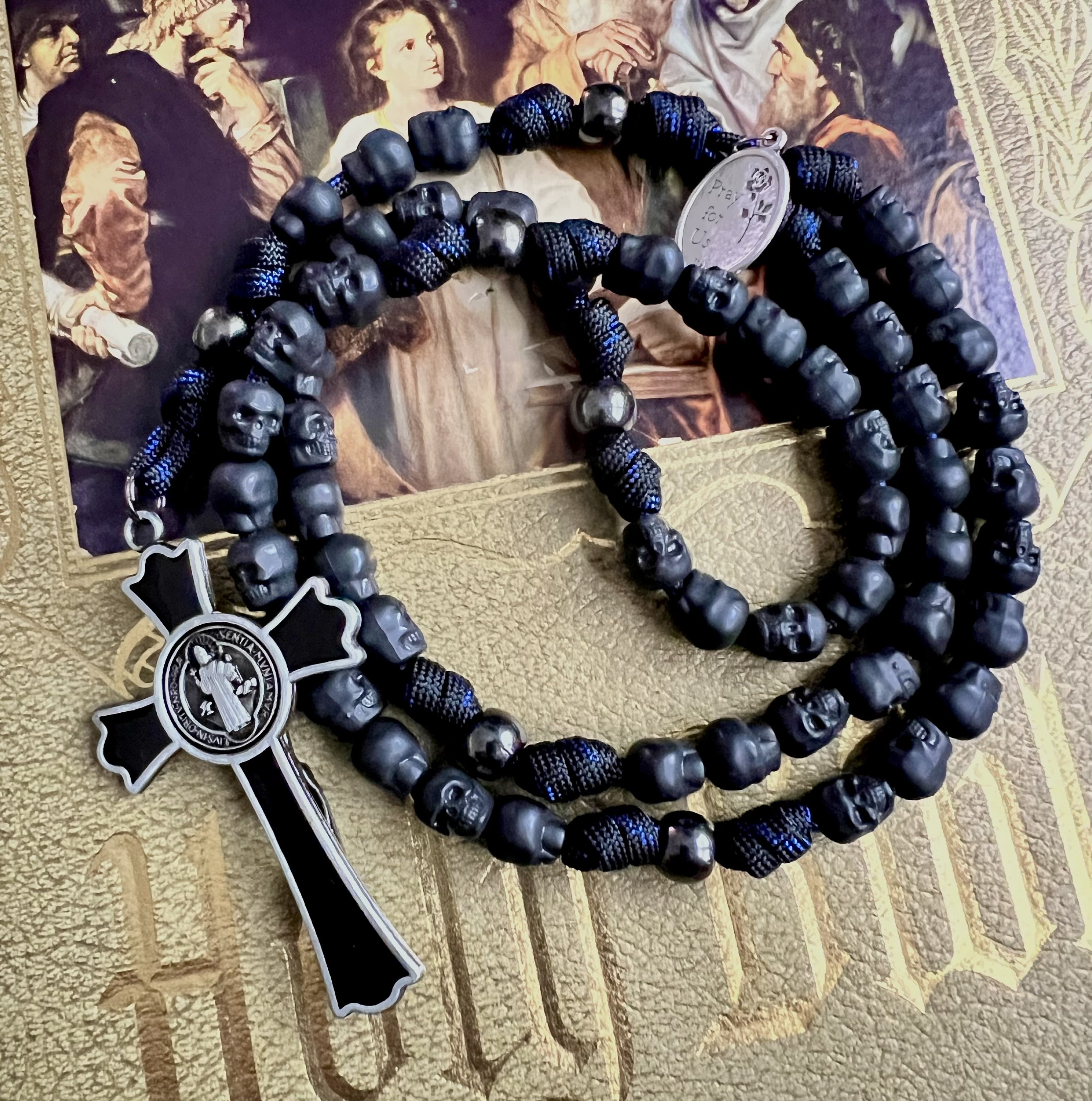 St. Benedict Skull Catholic Rosary, Memento Mori. Skull 11mm Beads ...