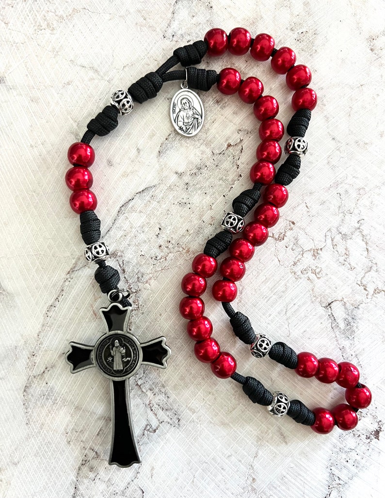Sacred Heart of Jesus Chaplet. ABS Plastic Red Gloss 12mm Beads & Metal ...