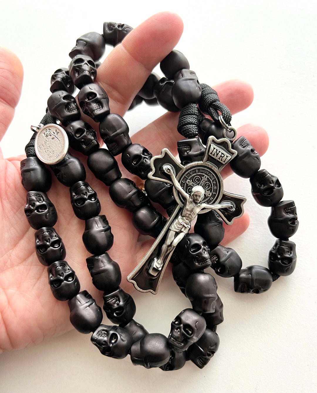Large St. Benedict Skull Catholic Rosary, Memento Mori. 15mm Acrylic ...
