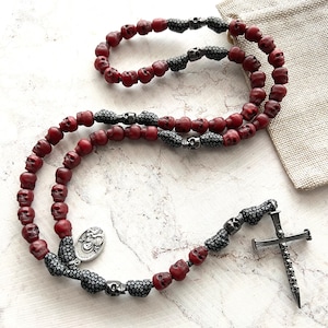 Skull Catholic Rosary W/stainless Steel Cross. 11mm Skull Beads. Metal ...