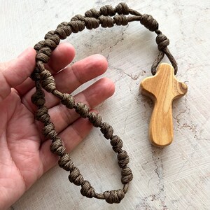 Holy Land Knotted Anglican Rosary Rope. Olive Wood 2.5 Inch Cross Made ...