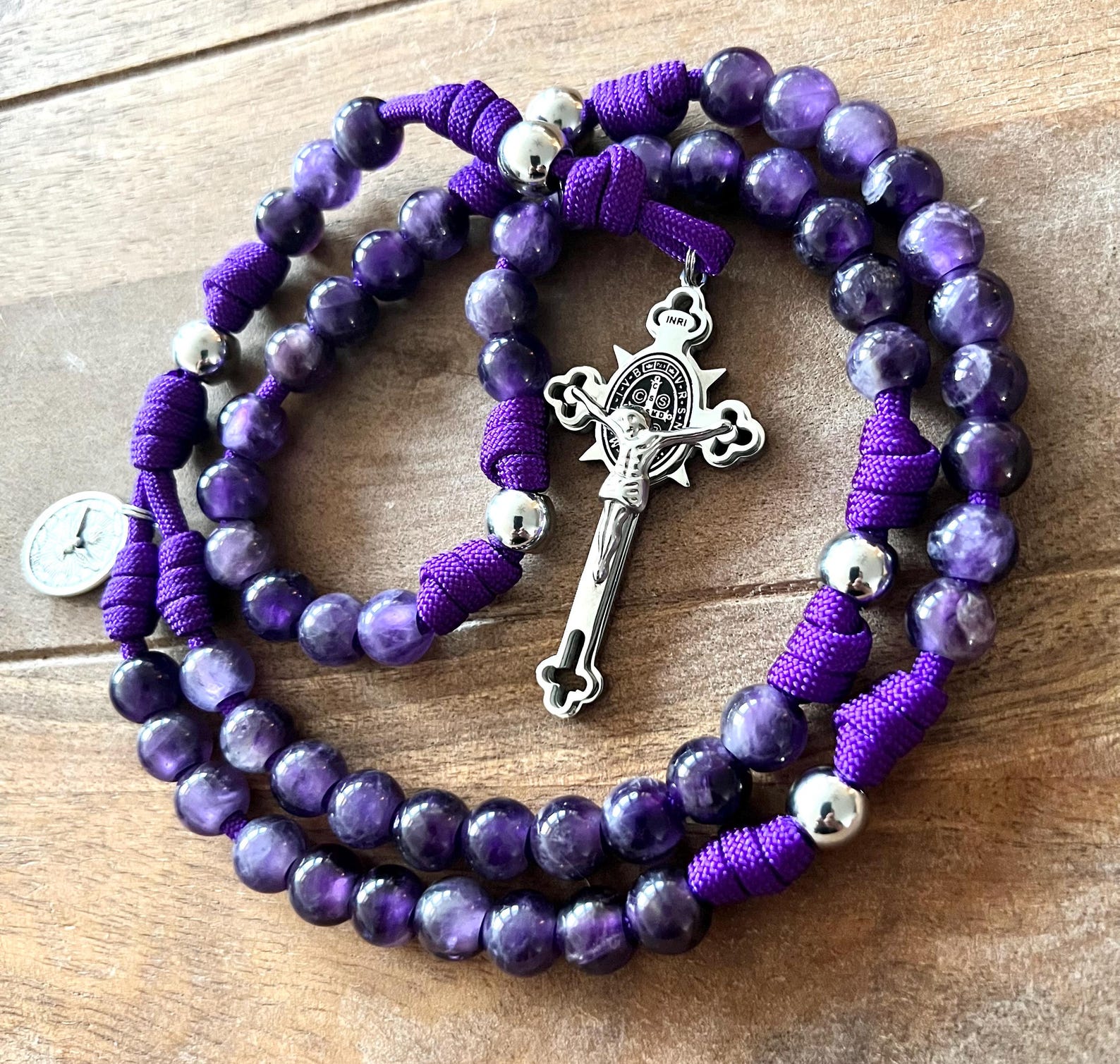 Amethyst Natural Stone Catholic Rosary. Modern Retro Titanium Steel St ...