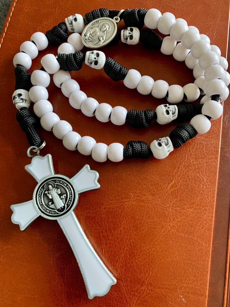 Skull Catholic Rosary Memento Mori W/white Gloss Acrylic 10mm | Etsy