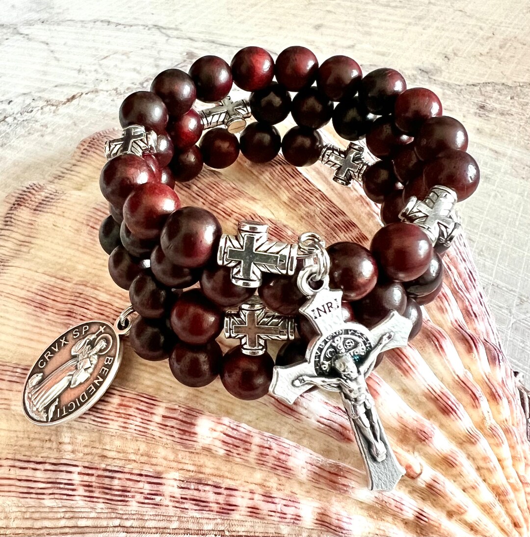 Brown Jujube Wood Rosary Bracelet W/stainless Steel Memory Wire. St ...