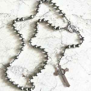 Stainless Steel 8mm Beads, Ball Chain Catholic Rosary With St. Benedict ...
