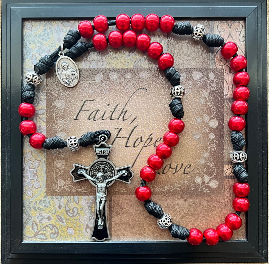 Sacred Heart of Jesus Chaplet. ABS Plastic Red Gloss 12mm Beads & Metal ...