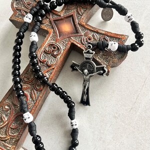 Skull Catholic Rosary Memento Mori. Acrylic Black Gloss 10mm Beads ...