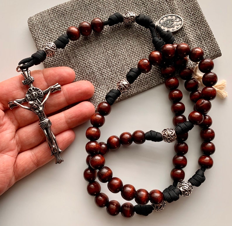 Natural Wood Catholic Rosary. Metal Our Father Beads. Large - Etsy